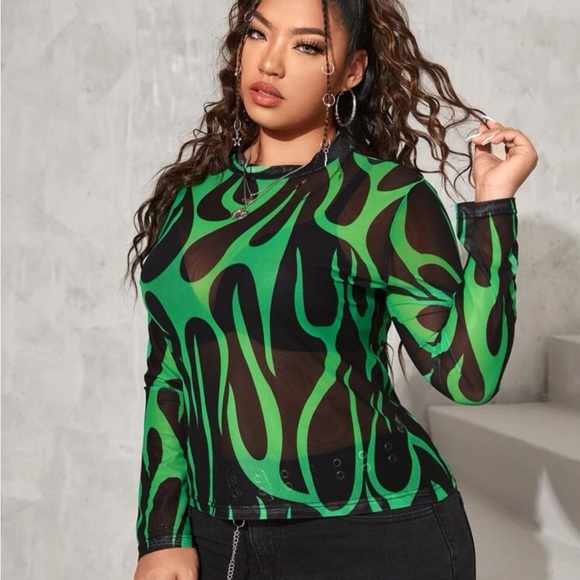 SHEIN | Tops | Shein X Ultra Plus All Over Print Sheer Top | Poshmark